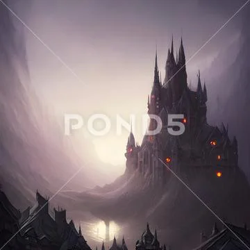 Fantasy Castle on another planet , drammatic lighting Illustration ...