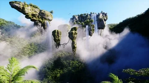 fantasy fairytale flying rocks . Realist... | Stock Video | Pond5