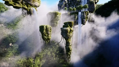 fantasy fairytale flying rocks . Realist... | Stock Video | Pond5
