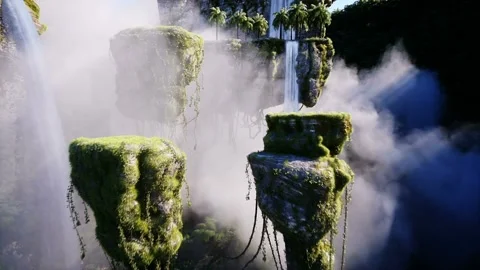 fantasy fairytale flying rocks . Realist... | Stock Video | Pond5