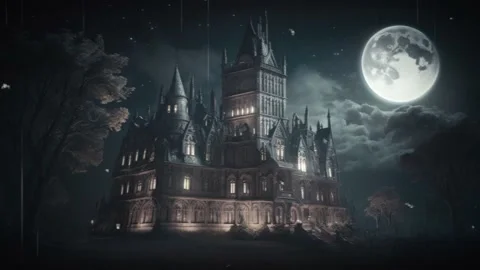 Fantasy night scene with gothic architec... | Stock Video | Pond5