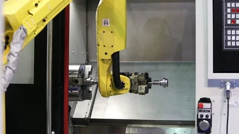 Fanuc M-20iA robot hand with Schunk grip... | Stock Video | Pond5