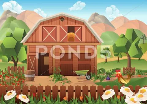 Farm low poly, vector background: Royalty Free #65440862