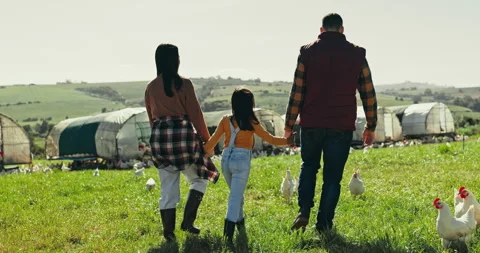 Farmer, family and girl walk in field wi... | Stock Video | Pond5