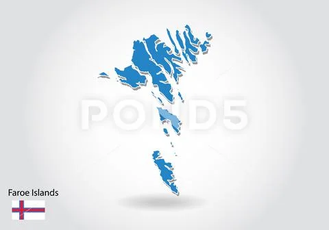 Faroe Islands map design with 3D style. Blue faroe Islands map and ...