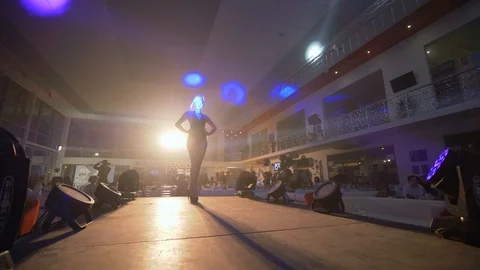 fashion show, podium model girl into swi... | Stock Video | Pond5