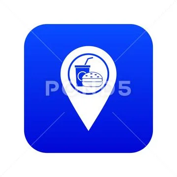 Fast food and restaurant map pointer icon digital blue: Graphic #104147069