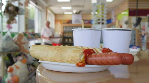 Fast food outlet in petrol station conve... | Stock Video | Pond5