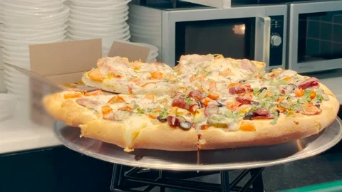 fast food pizza. close-up sliced pizza i... | Stock Video | Pond5