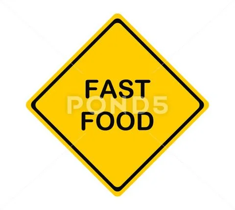 Fast food yellow road warning sign. Vector illustration.: Royalty Free ...
