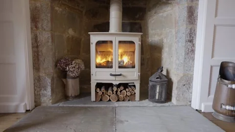 Fast motion fire in stove of stone firep... | Stock Video | Pond5