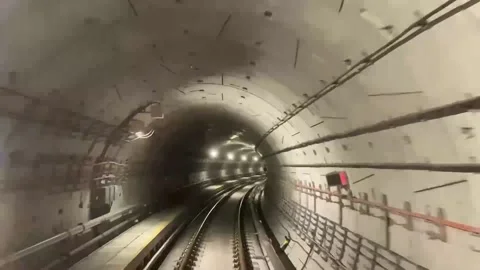 Fast moving subway train moving forward.... | Stock Video | Pond5