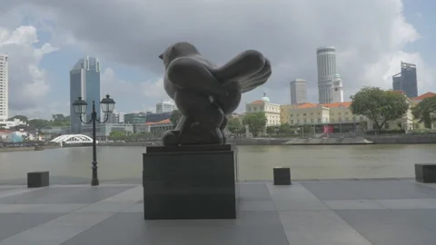 fat bird statue at boat quay singapore m... | Stock Video | Pond5