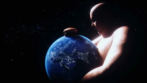 the fat man holds the earth in his hands... | Stock Video | Pond5