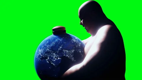 the fat man holds the earth in his hands... | Stock Video | Pond5