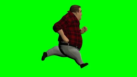Fat man running profile green screen | Stock Video | Pond5