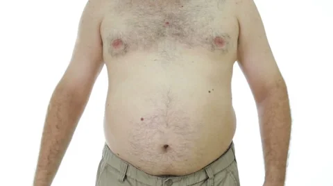 Fat man squeezing obese stomach | Stock Video | Pond5