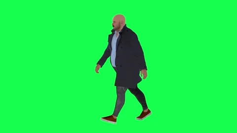 Fat man walking briskly in navy overcoat... | Stock Video | Pond5