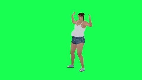 A fat woman with a big body in green scr... | Stock Video | Pond5