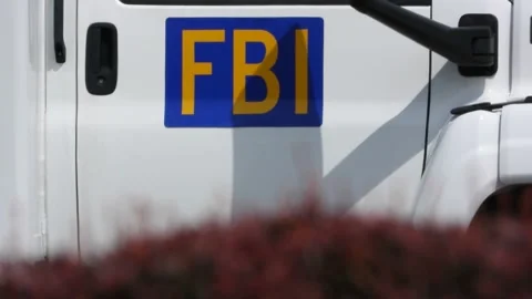 FBI logo on white truck in crime scene a... | Stock Video | Pond5