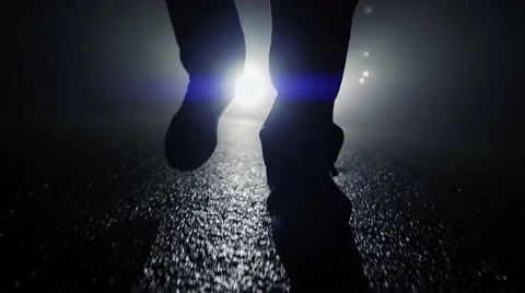 feet foot steps. walking man. night ligh... | Stock Video | Pond5