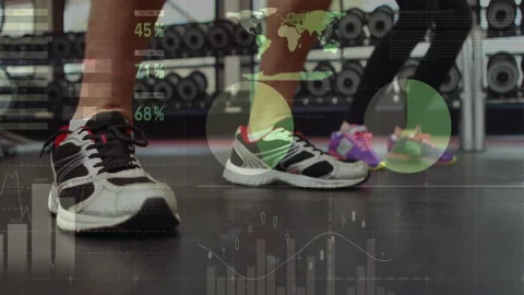 Feet in motion at gym with fitness data ... | Stock Video | Pond5