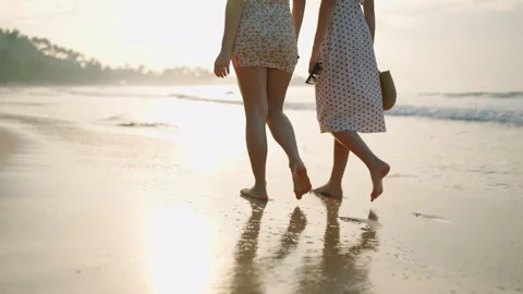 Feet of two girls walking barefoot at tr... | Stock Video | Pond5