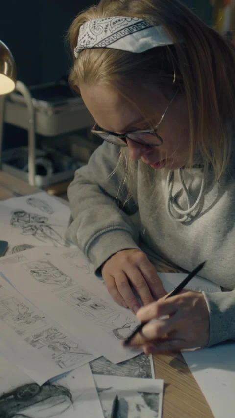 Female animator creates sketch for carto... | Stock Video | Pond5