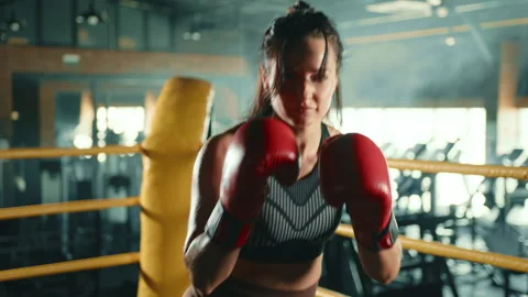 Female Boxer Throws Straight Punches at ... | Stock Video | Pond5