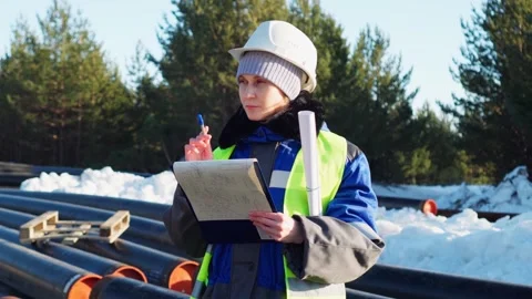 A female civil engineer at the gas pipel... | Stock Video | Pond5