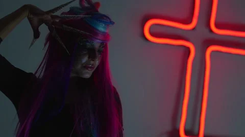 female cosplay demon game on the backgro... | Stock Video | Pond5