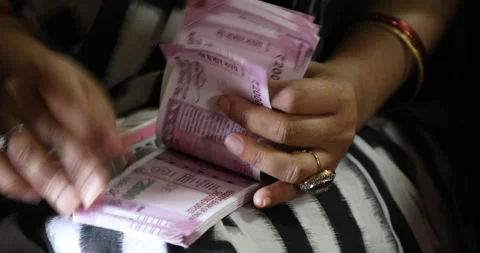 Female Counting Indian Currency Notes | Stock Video | Pond5
