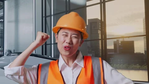 Female Engineer Screaming Goal And Danci... | Stock Video | Pond5