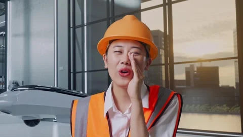 Female Engineer Yelling With Hand Over M... | Stock Video | Pond5