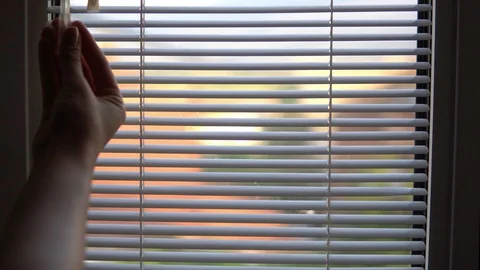 Female hand opening window blinds, sun l... | Stock Video | Pond5