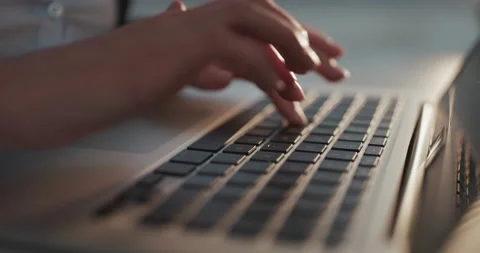Female hands type on laptop keyboard tou... | Stock Video | Pond5