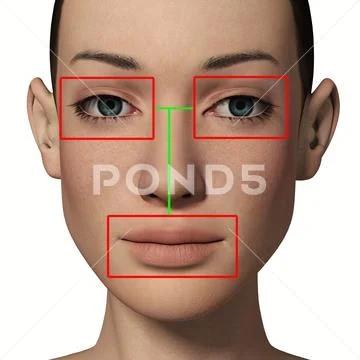 Female head with biometric markers: Graphic #75523837
