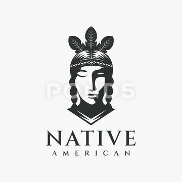 Female indian, native american logo icon vector illustration on dark ...