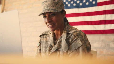 Female Marine doing a video call with he... | Stock Video | Pond5