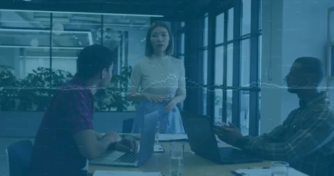 female presenter lifting hand activating... | Stock Video | Pond5