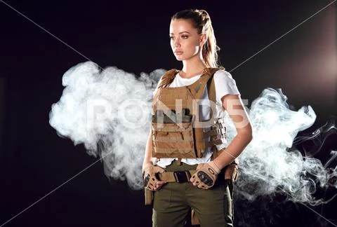Female ranger posing isolated on black studio background Stock Photo ...