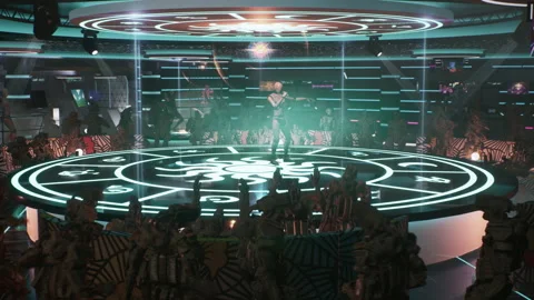 Female robot dancer sings a song in the ... | Stock Video | Pond5