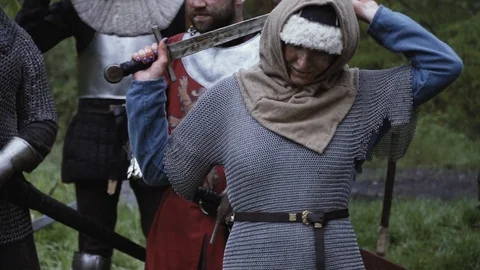 Female soldier in medieval army is stand... | Stock Video | Pond5