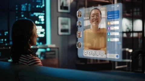 Female Using Augmented Reality Video Cal... | Stock Video | Pond5