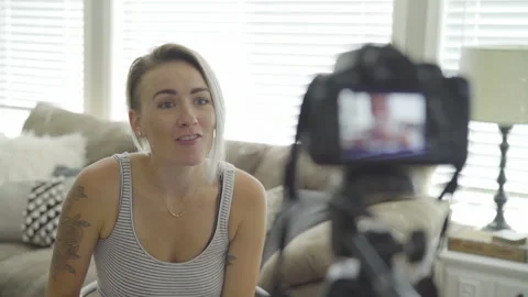 Female Vlogger at Home in Front of the C... | Stock Video | Pond5