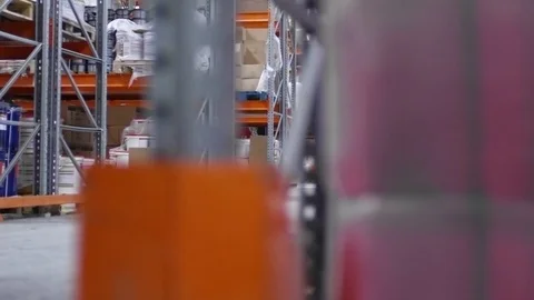 Female Warehouse Worker Pulling Cart | Stock Video | Pond5