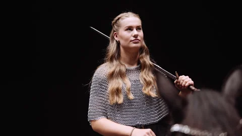 Female Warrior Riding Horse In Studio | Stock Video | Pond5