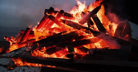 Ferocious Flames in Tumbledown Cabin Inf... | Stock Video | Pond5