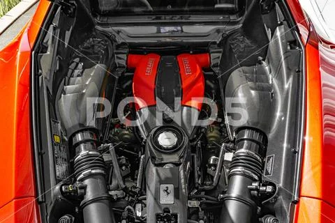 Ferrari F8 Tributo engine bay Stock Photo ~ Image #224540130