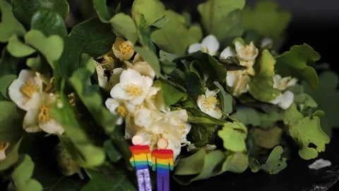 Festive wreath of jasmine, oak and tree ... | Stock Video | Pond5
